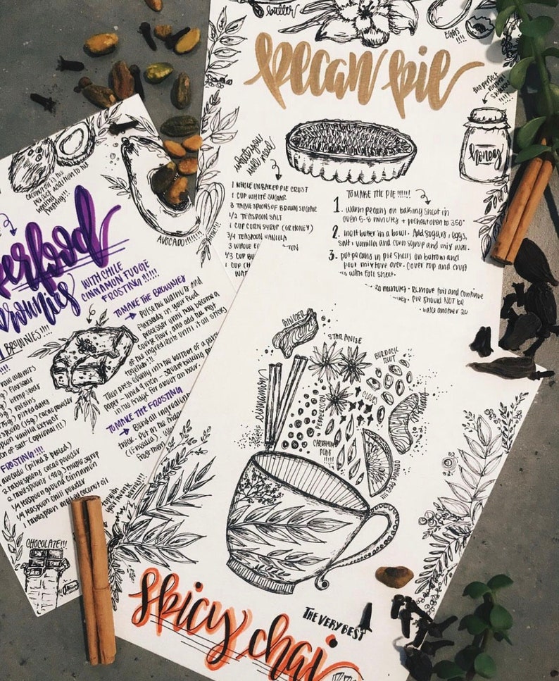 Hand Drawn Recipe Cards - Etsy