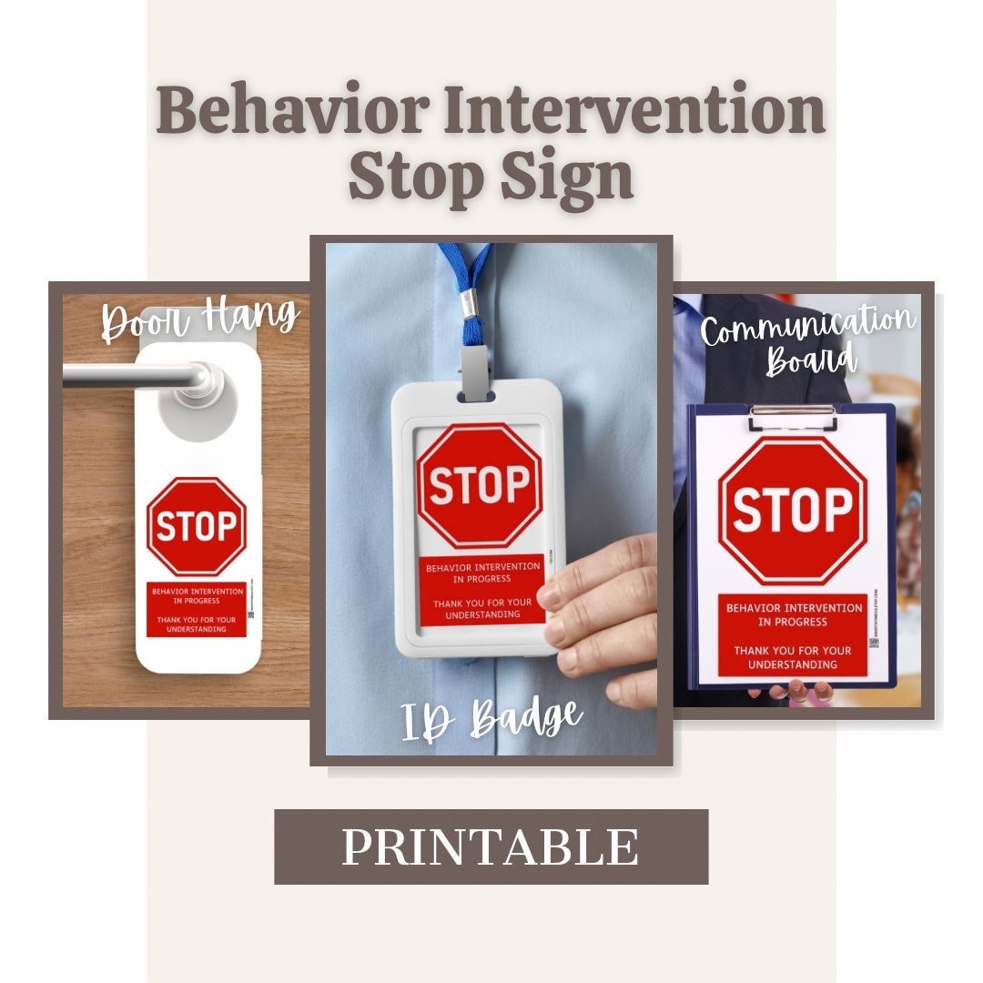 Behavior Intervention Sign, ABA Stop Sign, RBT Badge, BCBA Badge, Sped ...