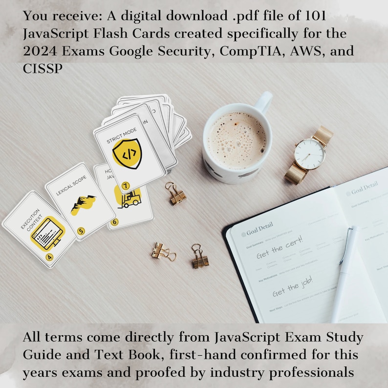 Javascript Flashcards, JSE Certification, Digital Download, CISSP, Jsa, AWS, Comptia, Developer ...