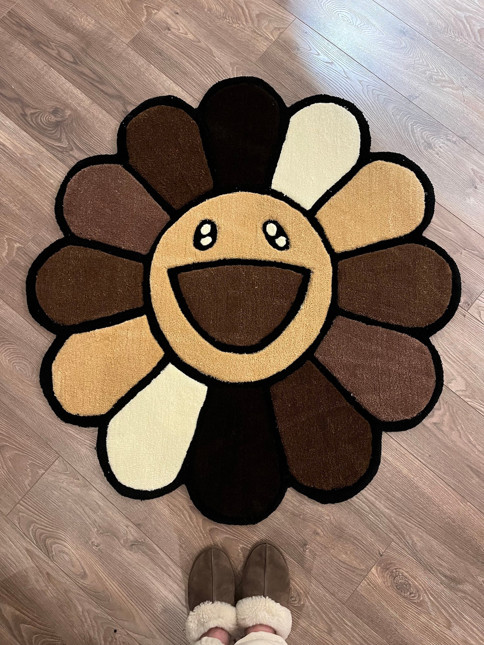 Brown Flower Tufted Rug Trendy Takashi Murakami Inspired Art - Etsy