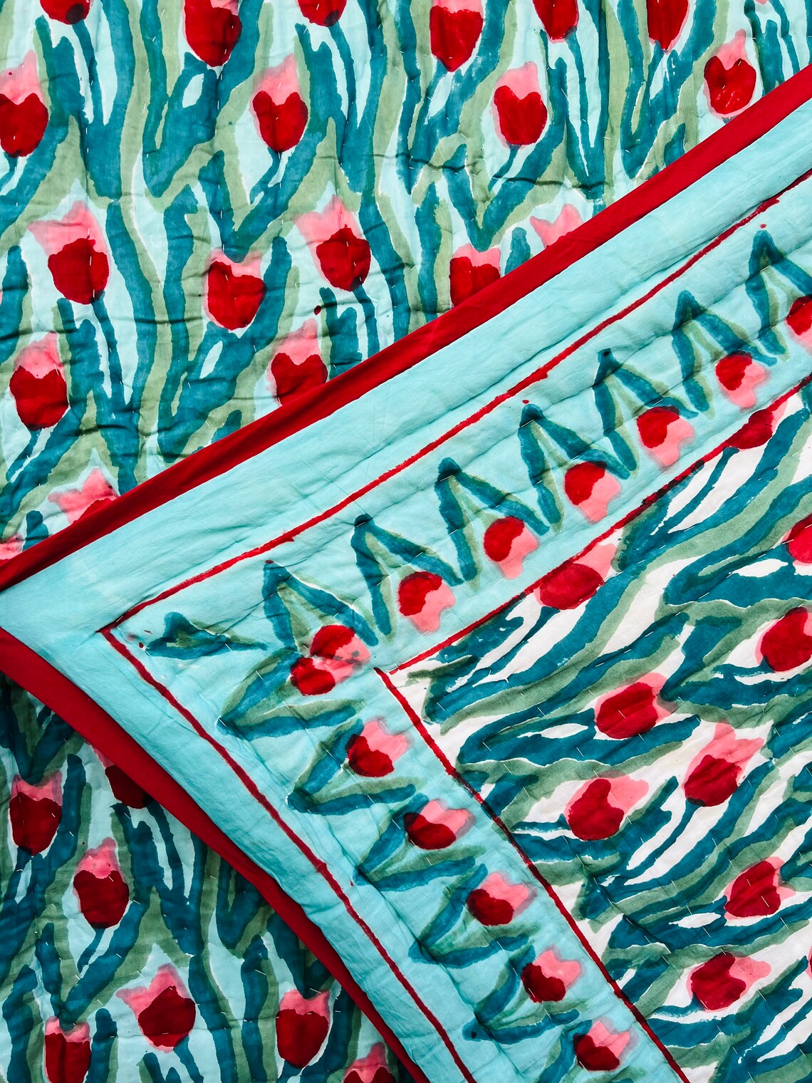 Reversible Quilt Soft Cotton Quilt Hand Block Print Quilt Floral Print ...