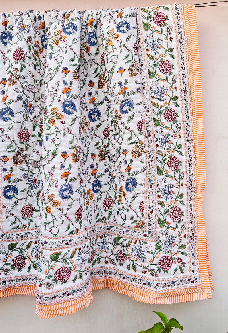 Anokhi Indian Jaipuri Block Print Quilt Printed Reversible Razai Cotton ...