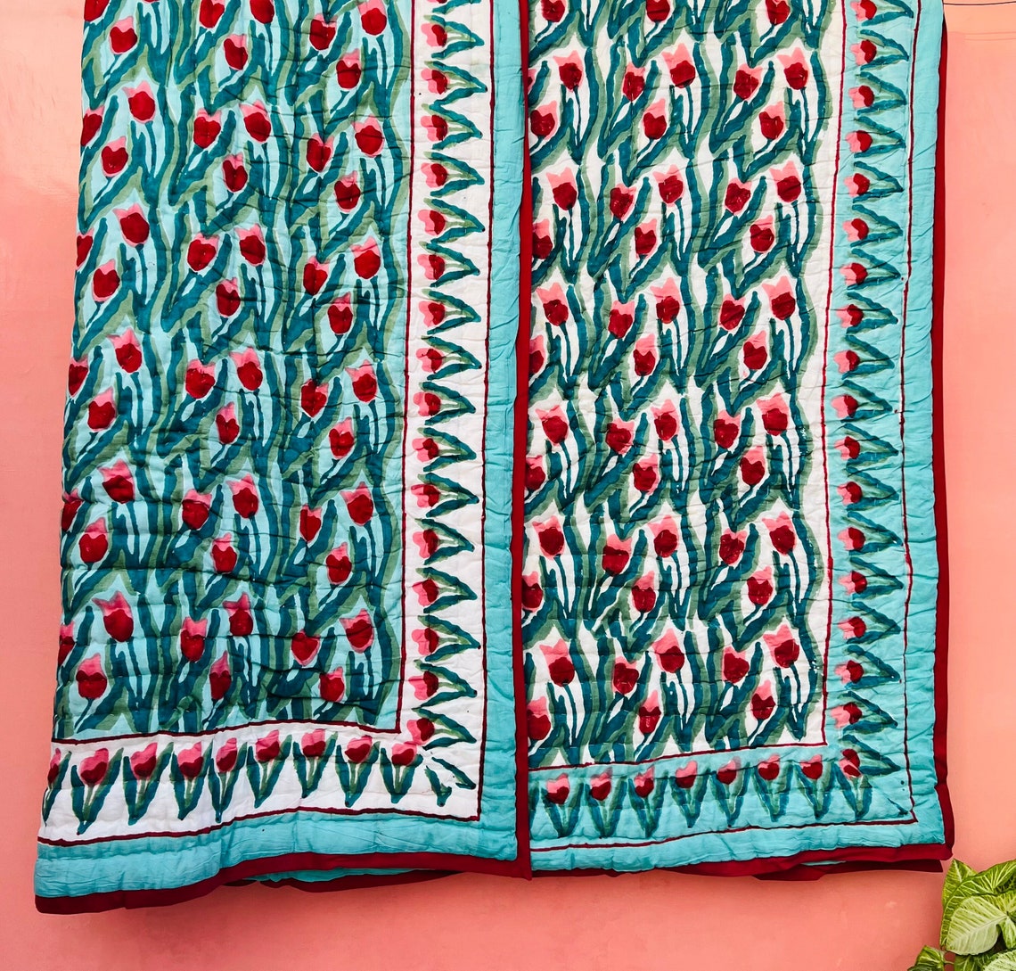 Reversible Quilt Soft Cotton Quilt Hand Block Print Quilt Floral Print ...