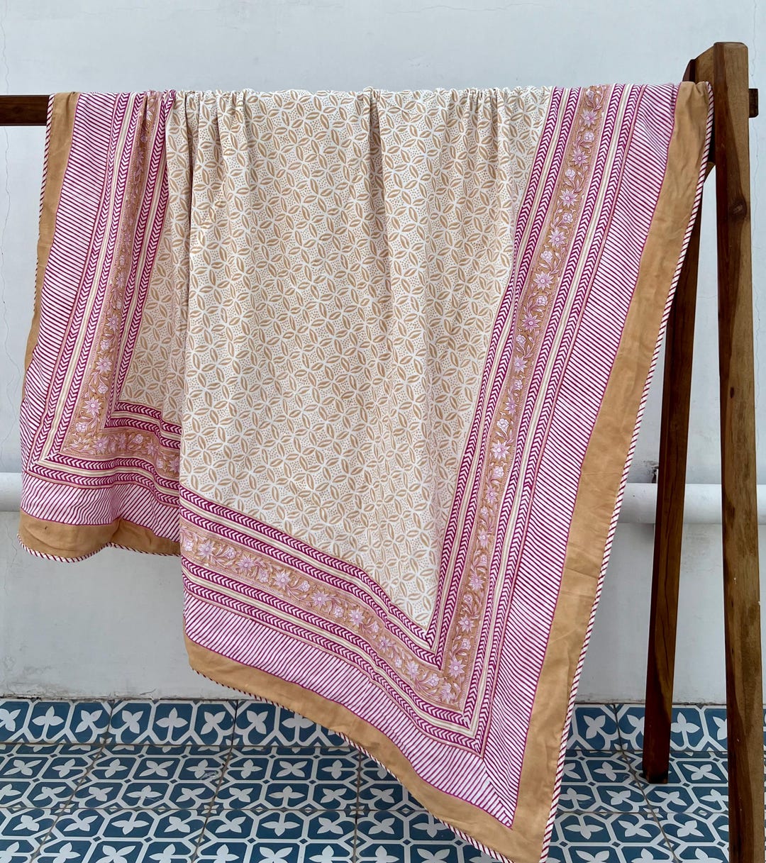 Anokhi Hand Block Printed Quilt, Handmade Floral Cotton Throw Bedspread ...