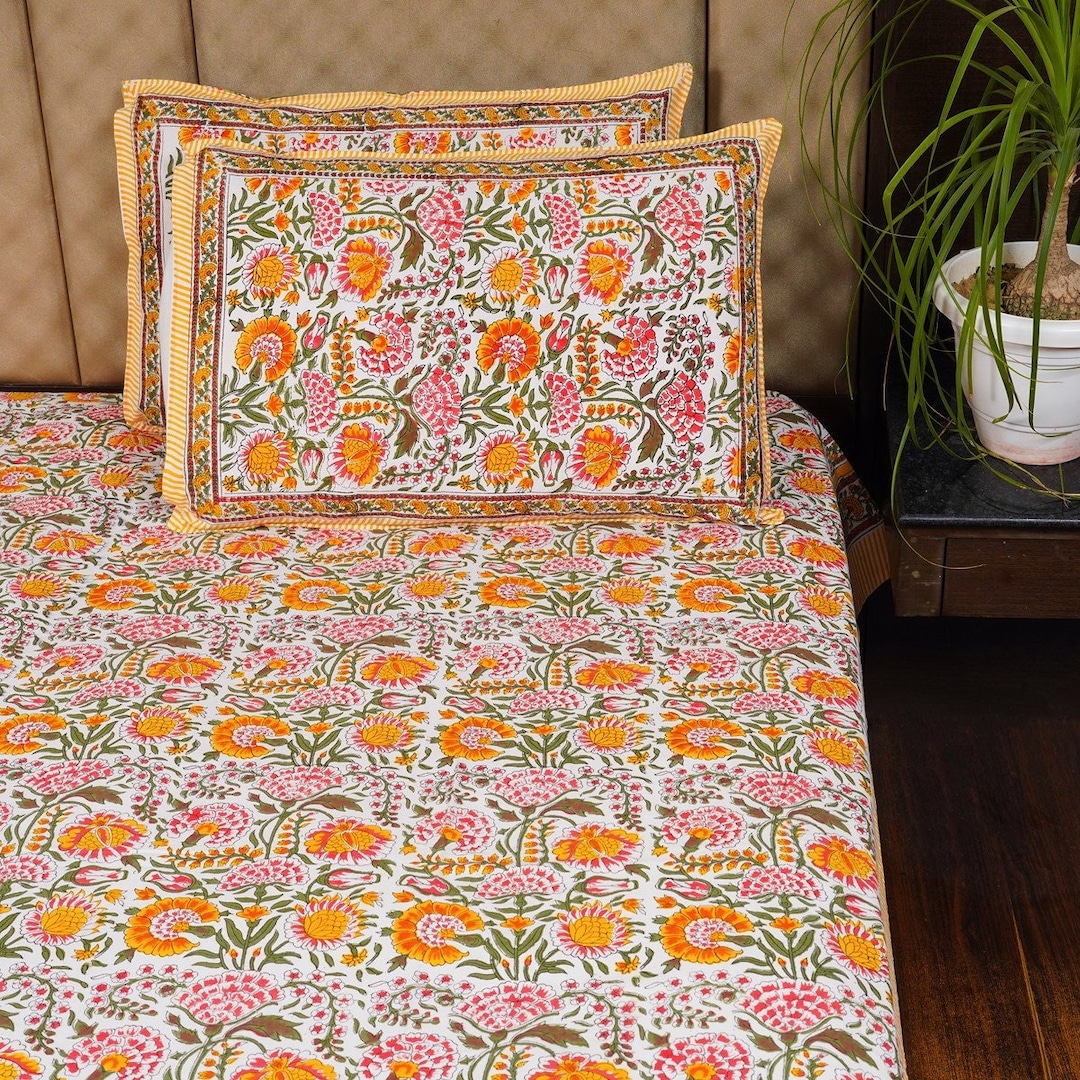 New Hand Block Print Cotton Flat Sheet Handmade Bed Sheet Hand Print Bedspread Blanket Bedding ...