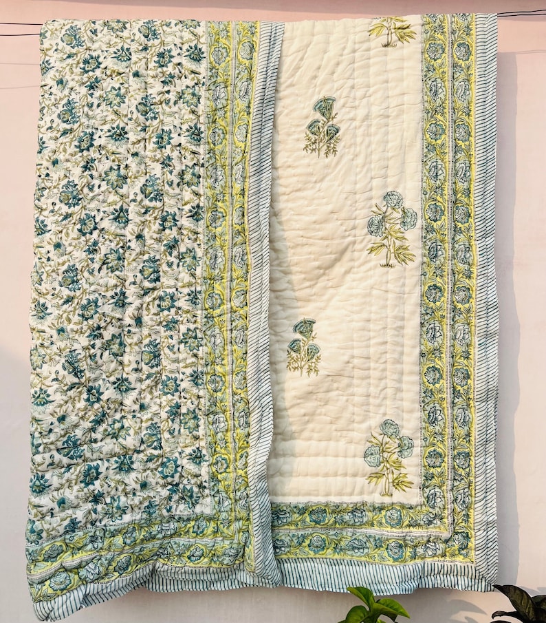Reversible Quilt Soft Cotton Quilt Hand Block Print Quilt Floral Print ...