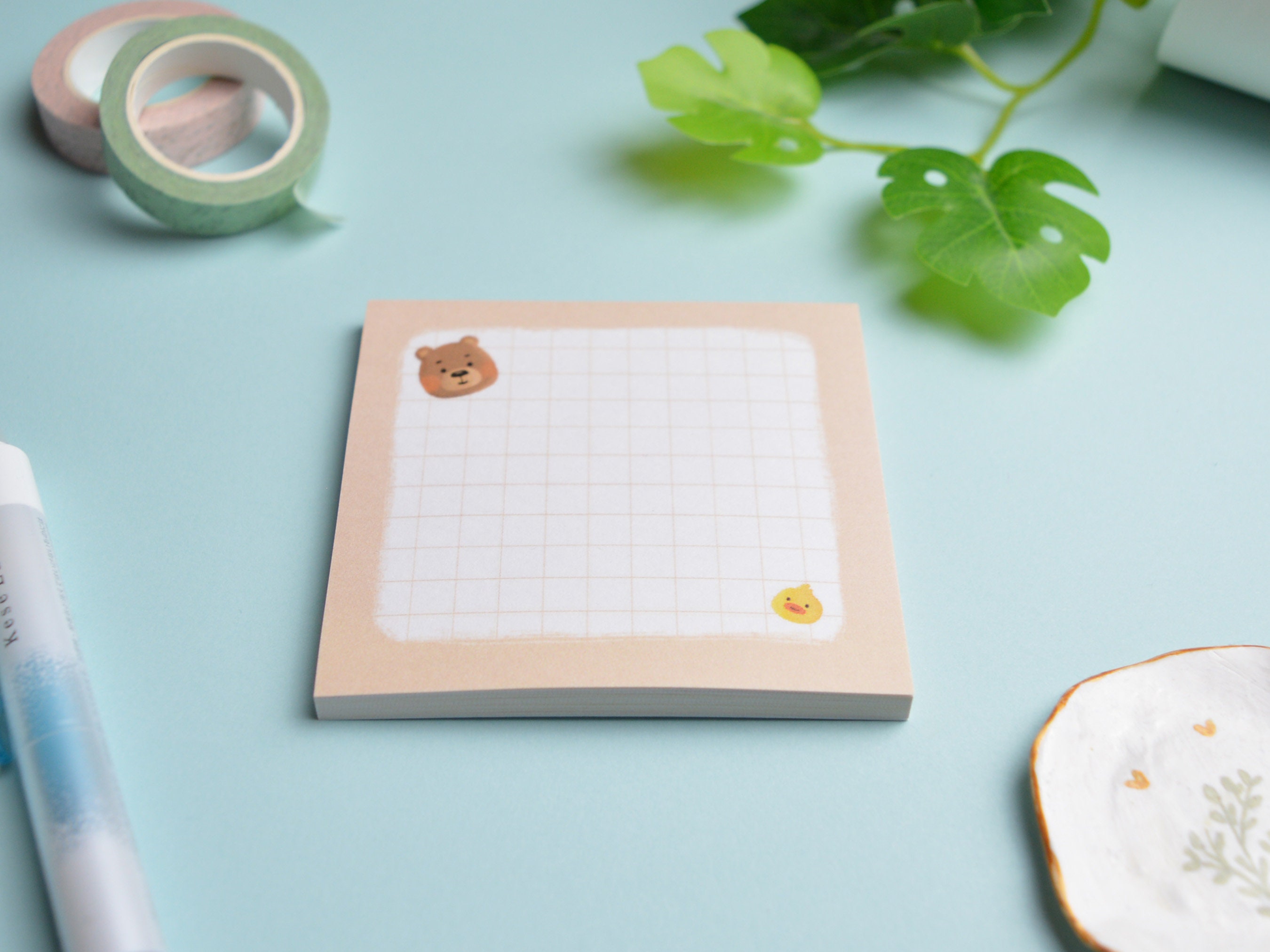 Cute Grid Sticky Notes Post-it Notes Bear and Ducky 3 X 3 Square 50 ...