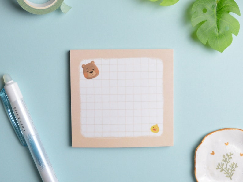 Cute Grid Sticky Notes Post-it Notes Bear and Ducky - Etsy