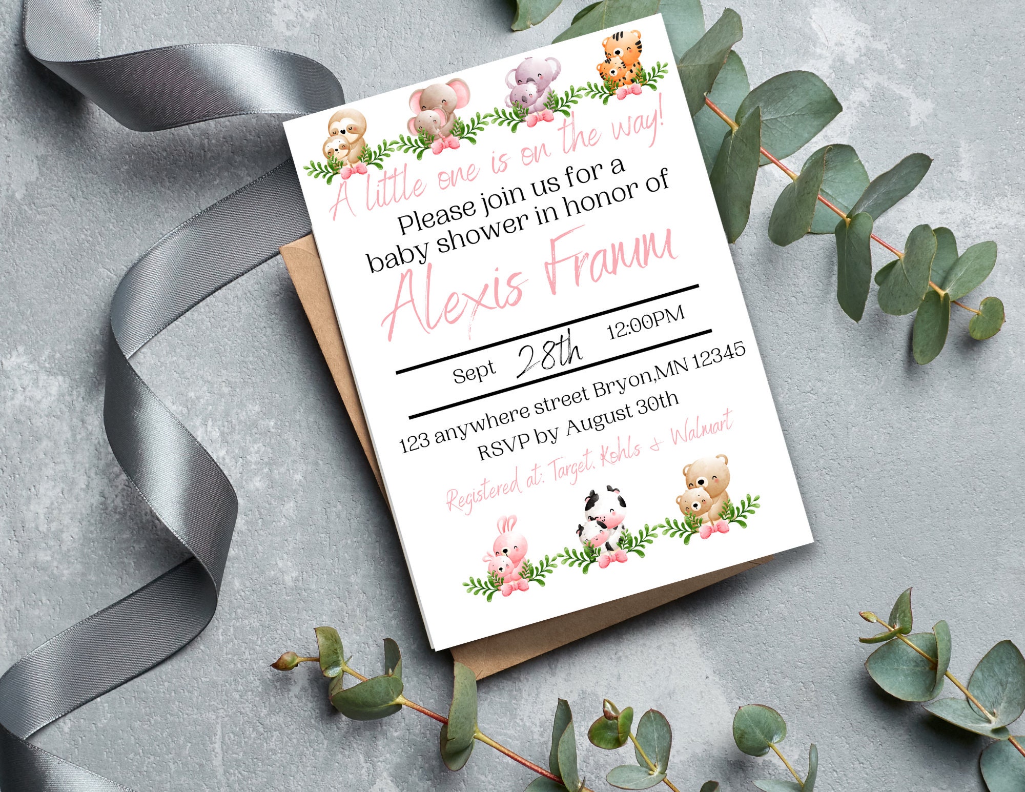 Editable Baby Shower Digital Download Animal Theme Template - Etsy