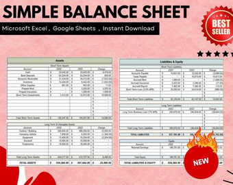Simple Balance Sheet Spreadsheet Template , Basic Balance Sheet , Easy ...