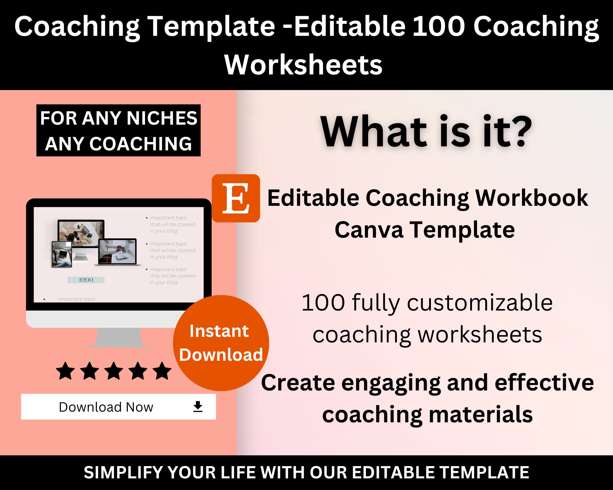 Editable Coaching Template, Coaching Workbook Template, Canva Template ...