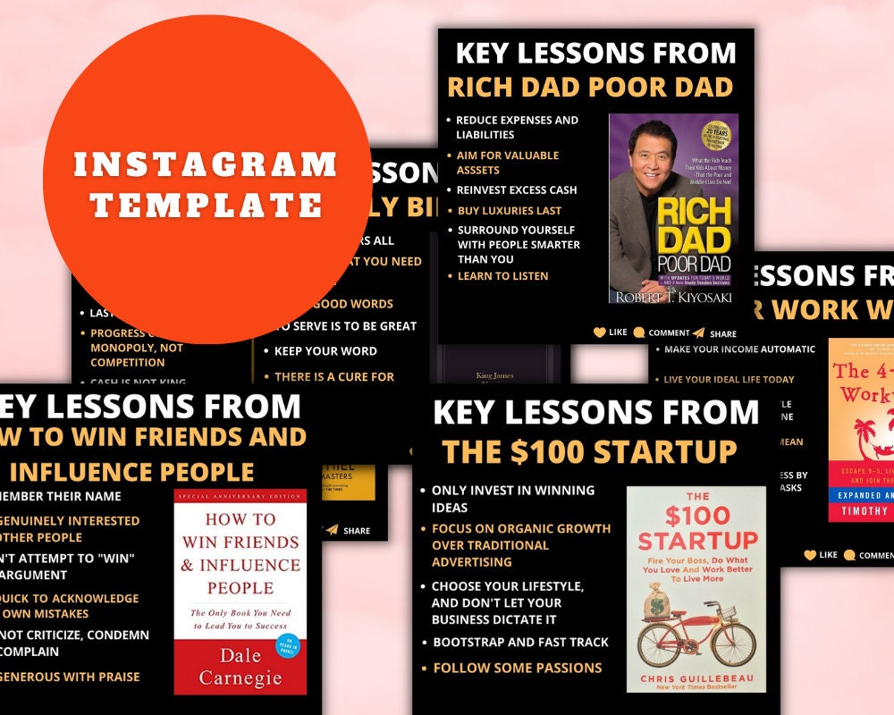 Instagram Templates,100 Key Lesson From Books, Books Quotes ...