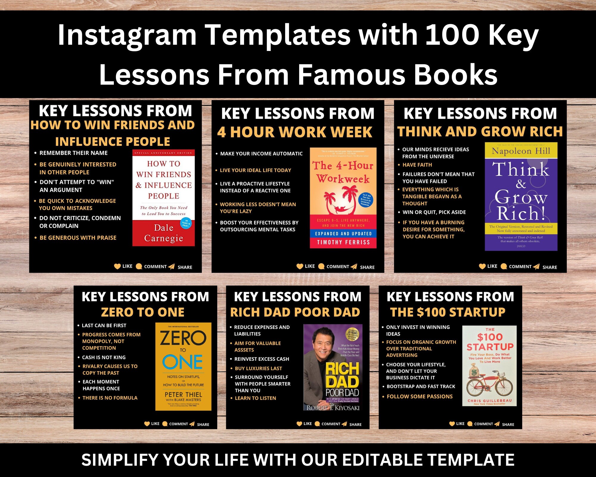 Instagram Templates,100 Key Lesson From Books, Books Quotes ...