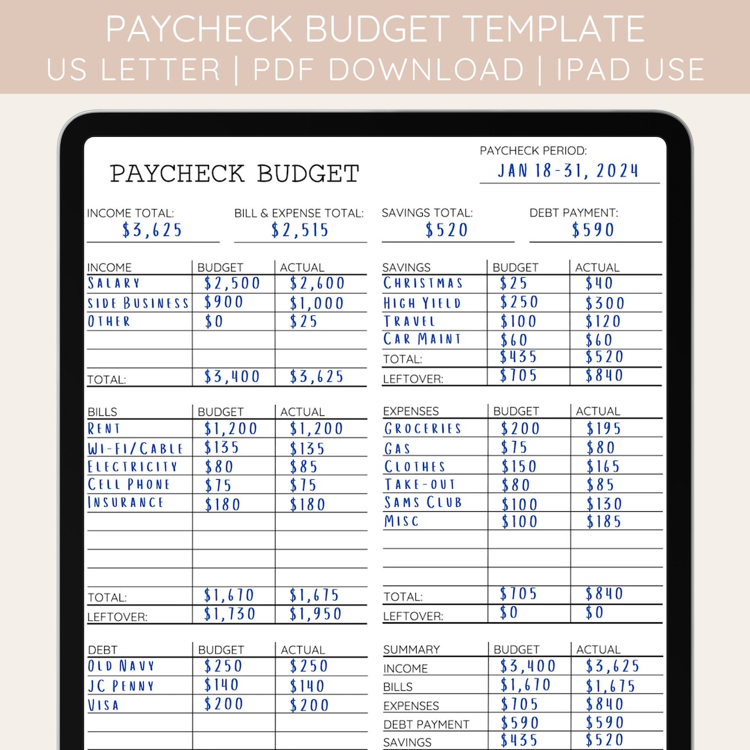 MINIMAL Paycheck Budget Planner | Paycheck Template | Goodnotes ...
