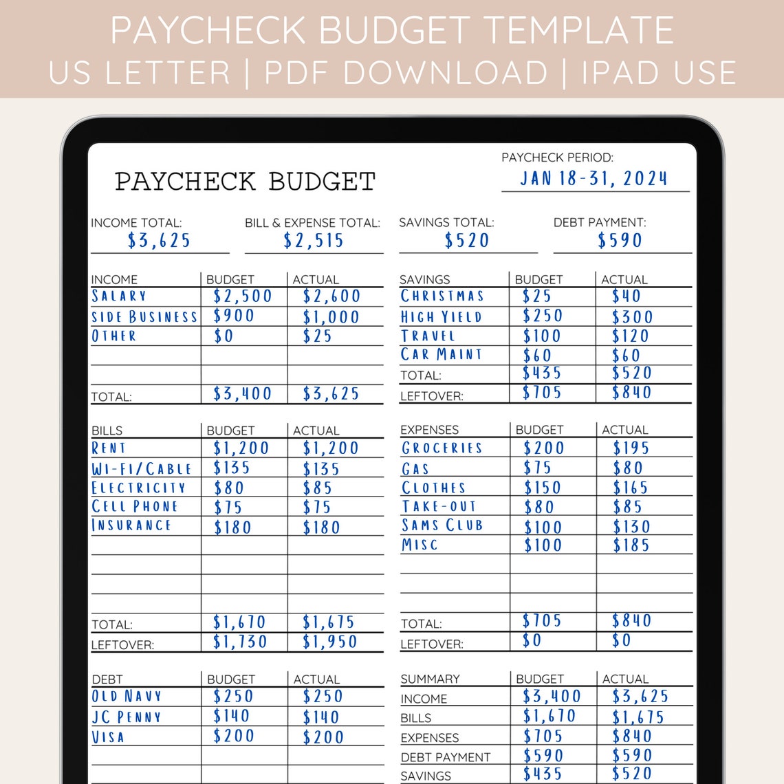 MINIMAL Paycheck Budget Planner | Paycheck Template | Goodnotes ...