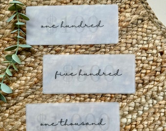 Cash Placeholders Set of 3 | Laminated Matte Vellum | Minimal Aesthetic ...