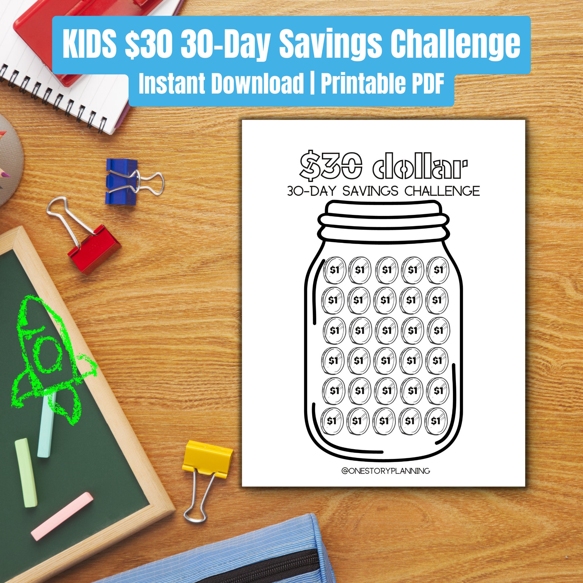 KIDS 30 Day JAR Savings Challenge Printable | Thirty Dollars | Children ...