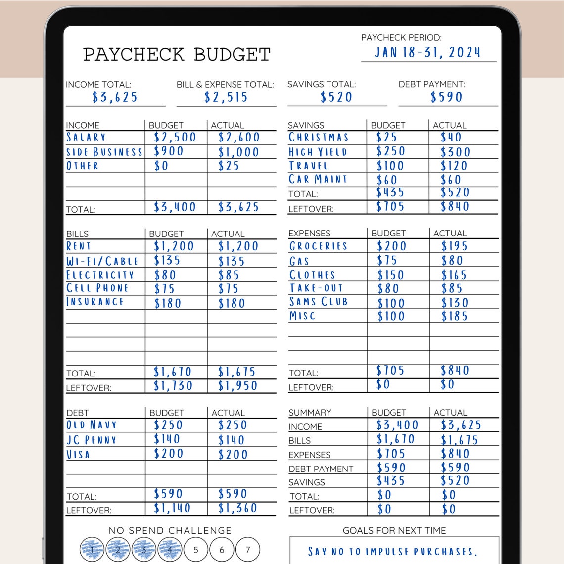 MINIMAL Paycheck Budget Planner | Paycheck Template | Goodnotes ...
