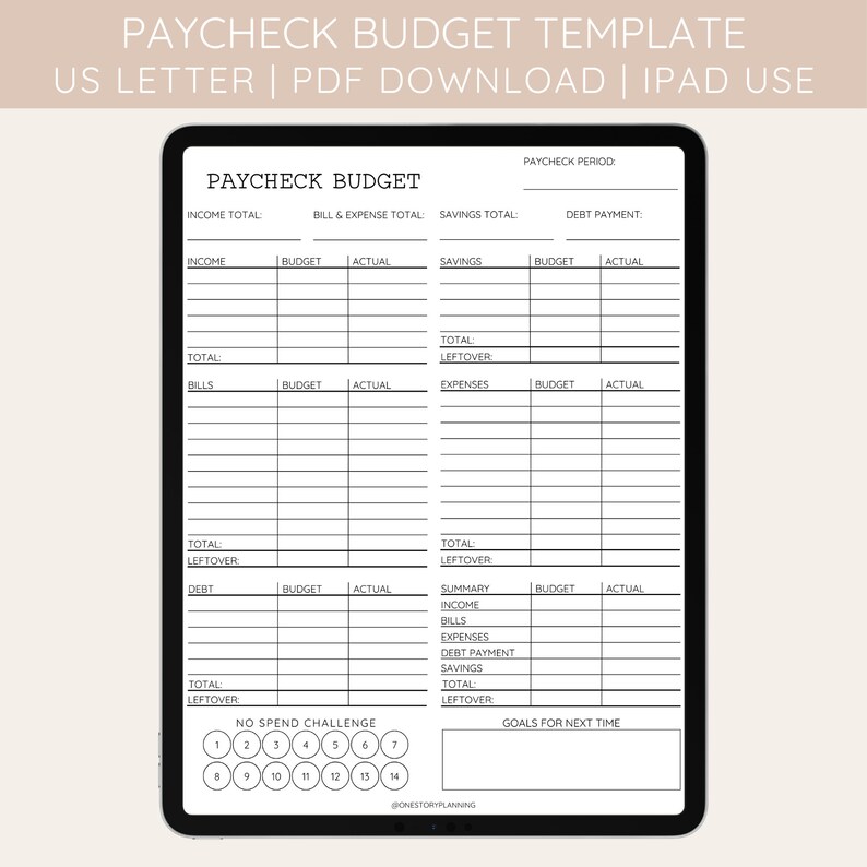 MINIMAL Paycheck Budget Planner | Paycheck Template | Goodnotes ...