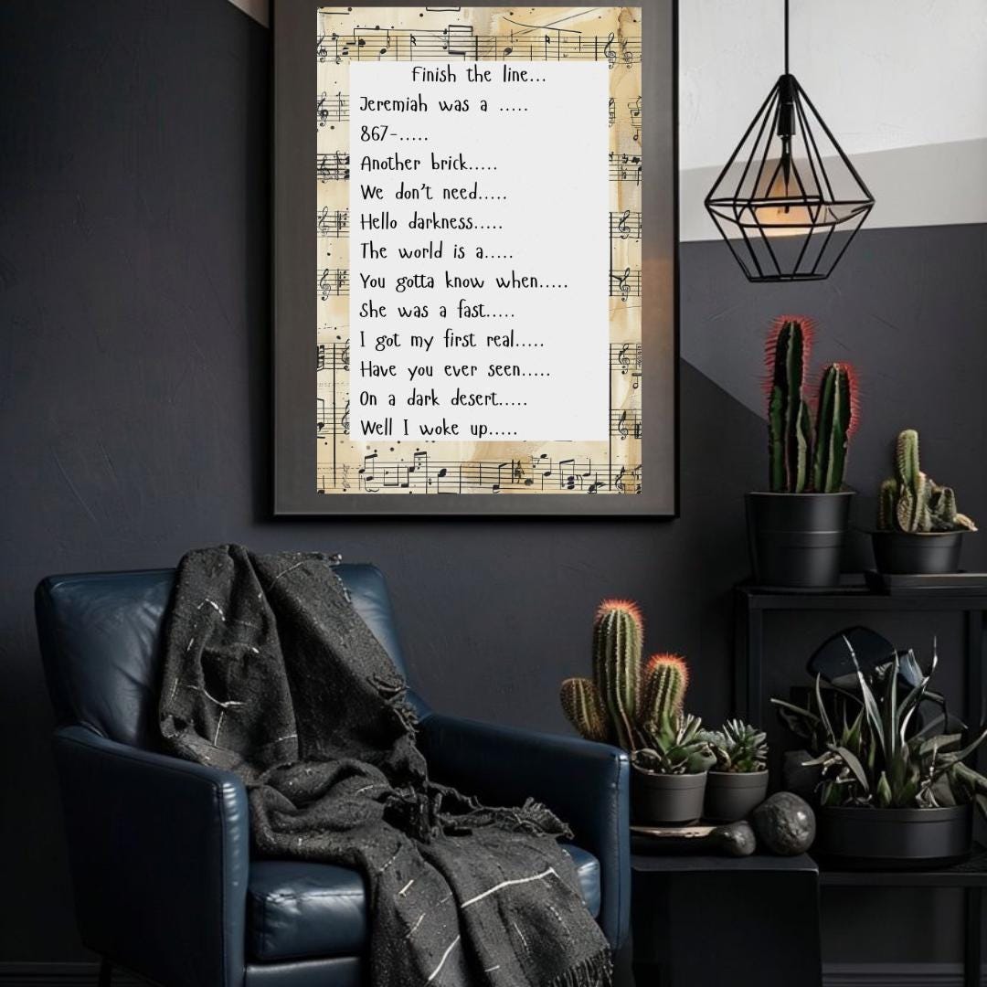 Music Lyrics Poster: Vintage Song Quote Wall Art - Etsy