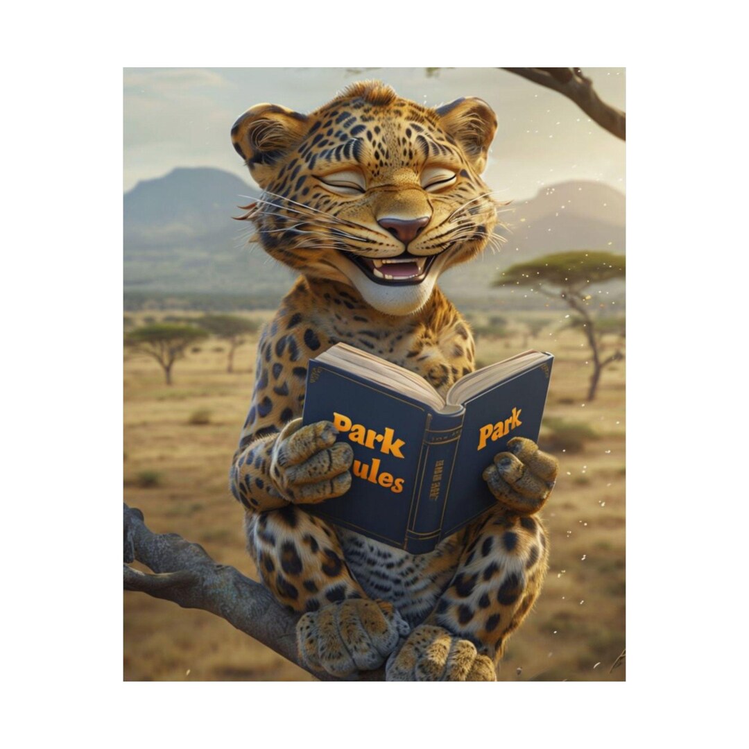 Anime Leopard Reading Poster: Safari Animal Print - Etsy