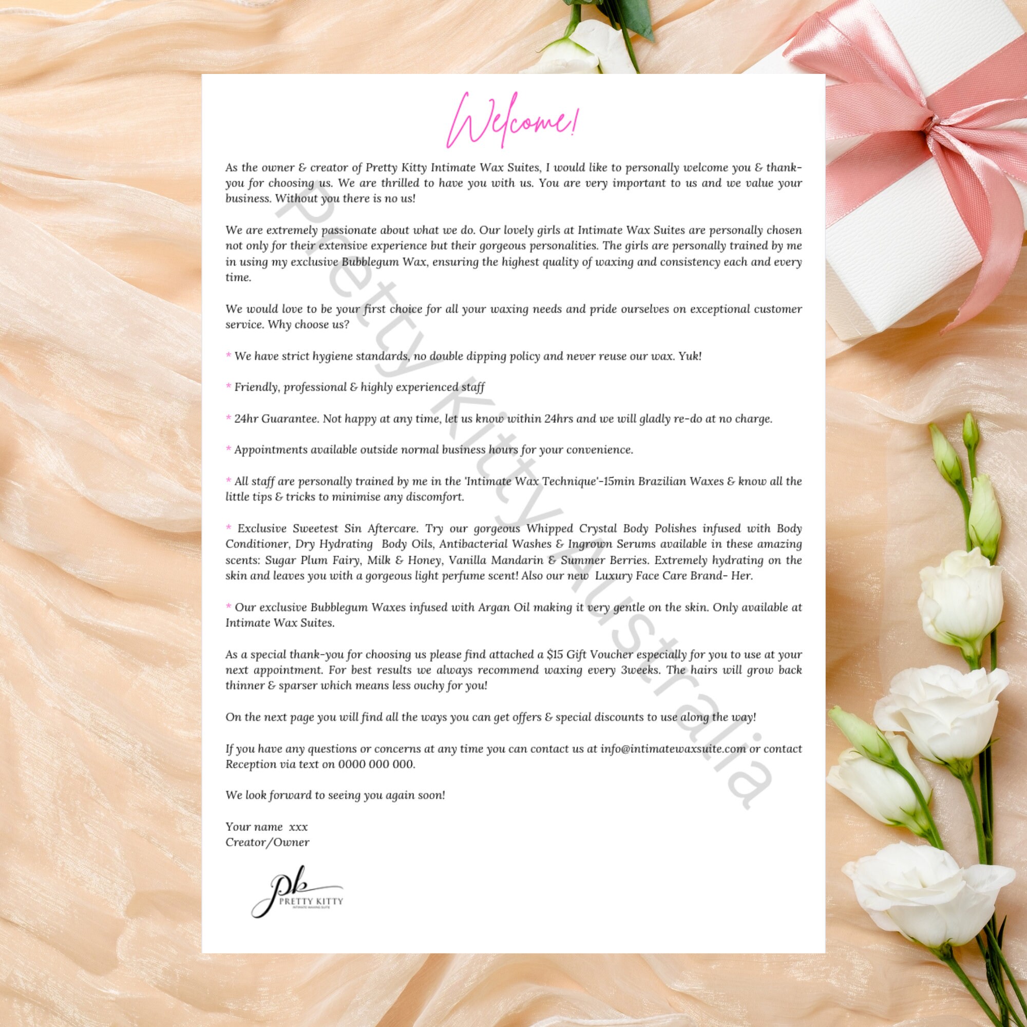 Client Welcome Letter,beauty Salon Templates,esthetician Forms,waxing ...
