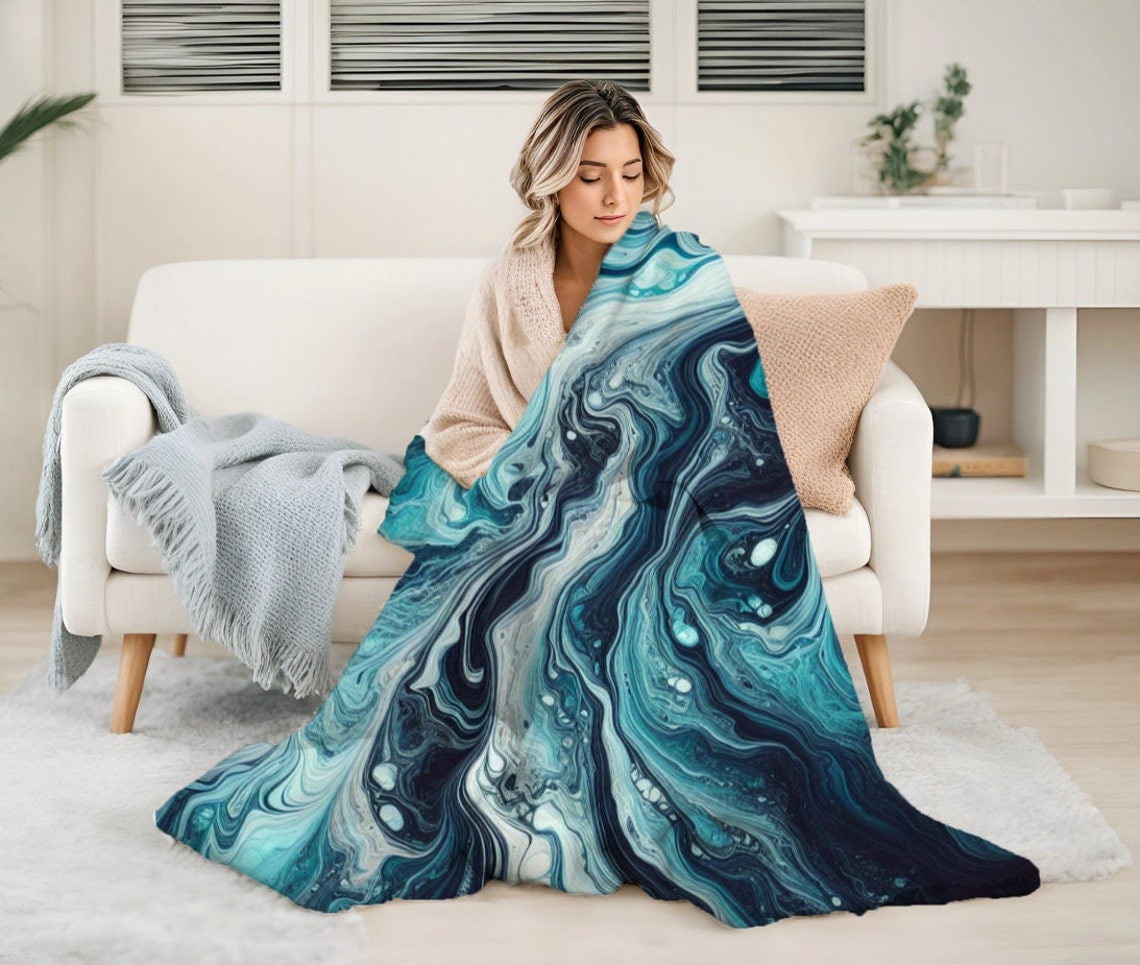 Blue Marble Swirl Fuzzy Velveteen Plush Blanket - Great Housewarming ...