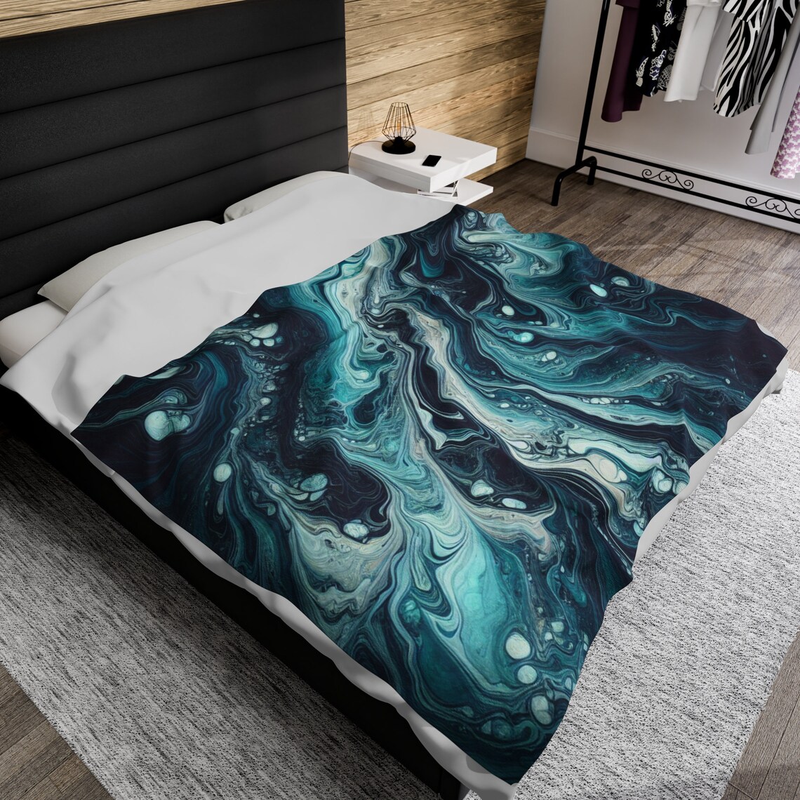 Blue Marble Swirl Fuzzy Velveteen Plush Blanket - Great Housewarming ...