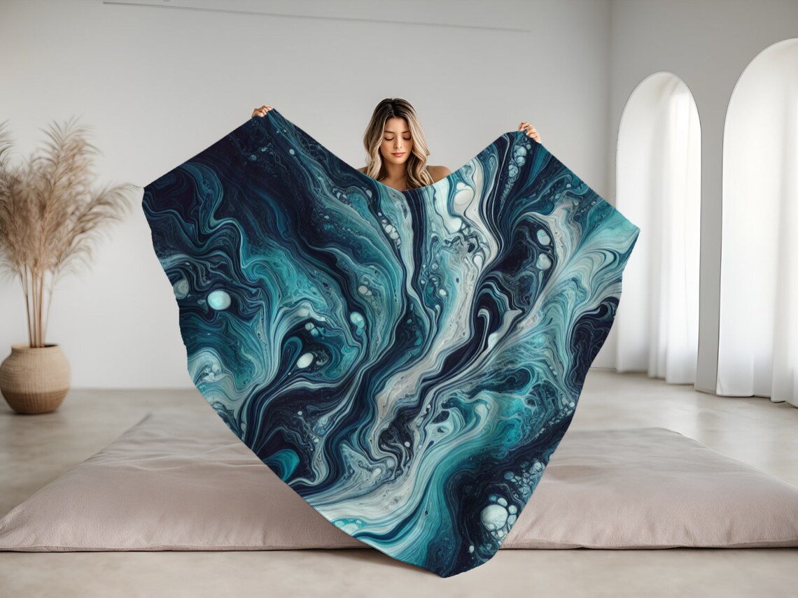 Blue Marble Swirl Fuzzy Velveteen Plush Blanket - Great Housewarming ...