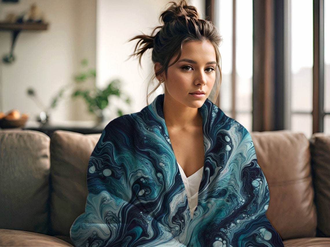 Blue Marble Swirl Fuzzy Velveteen Plush Blanket - Great Housewarming ...