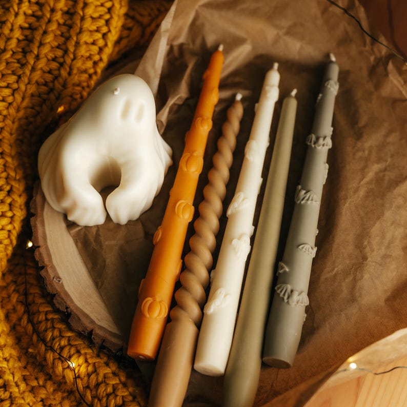 Halloween Taper Candle, Beeswax Taper, Fall Colored Tall Candles ...