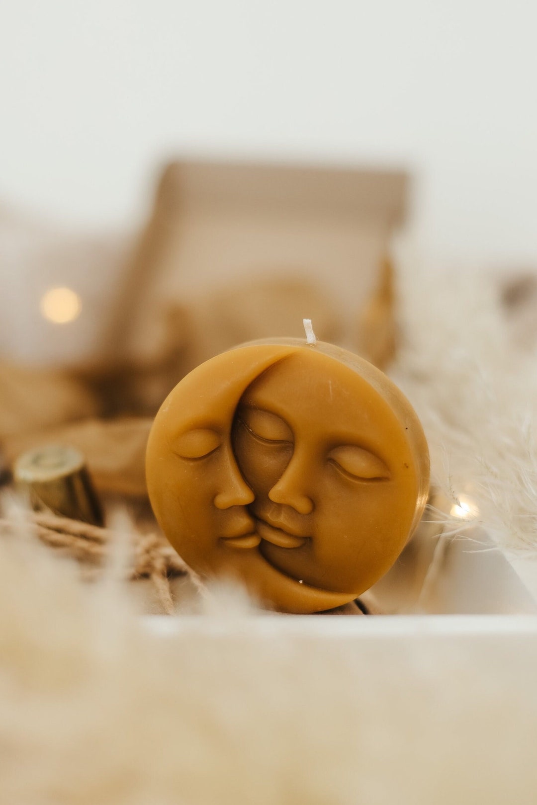 Sun and Moon Beeswax Candle, Moon Face Candles, Organic Candle, Natural ...