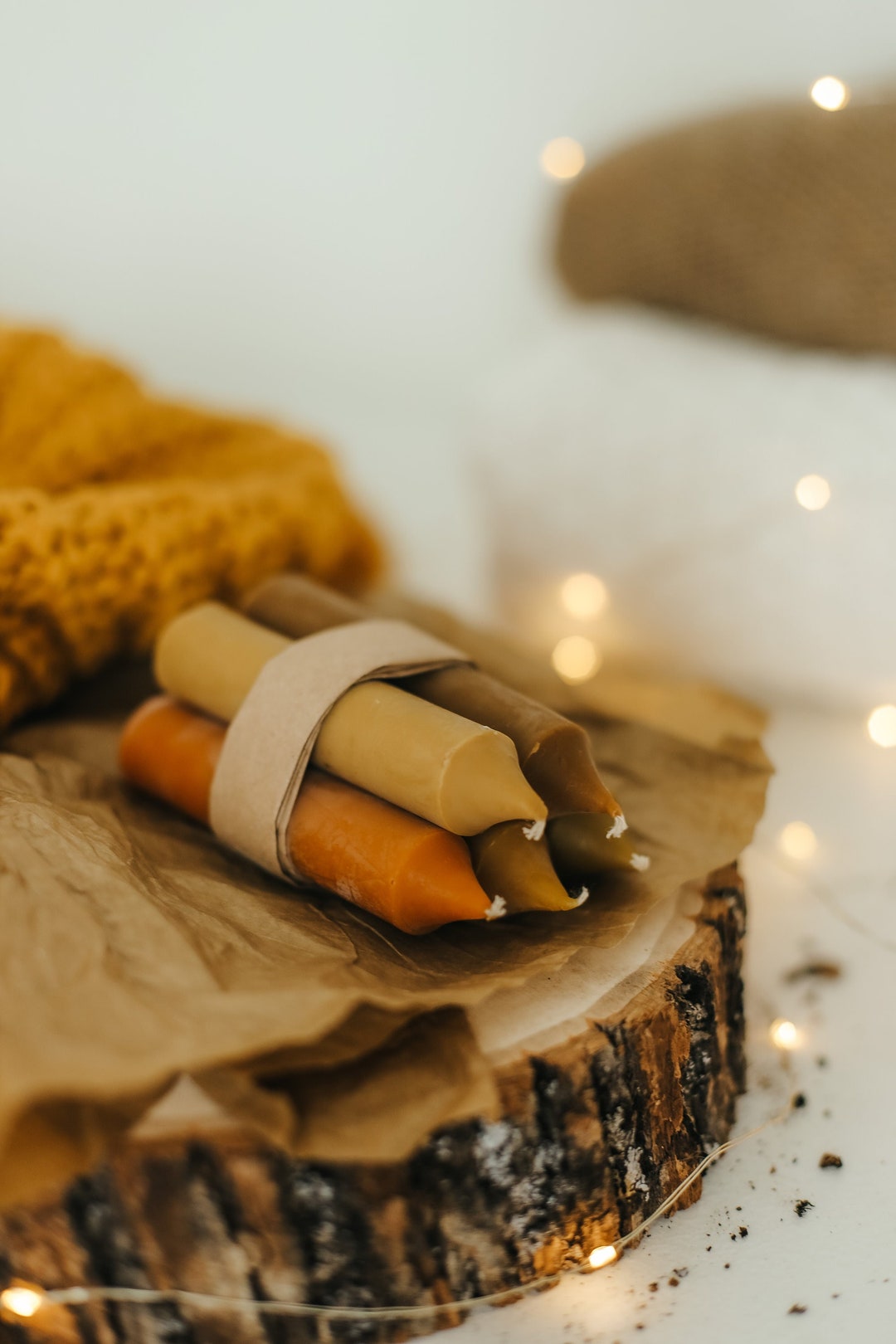 Short Boho Colored Taper Candle, Beeswax Candle, Boho Style Candle ...