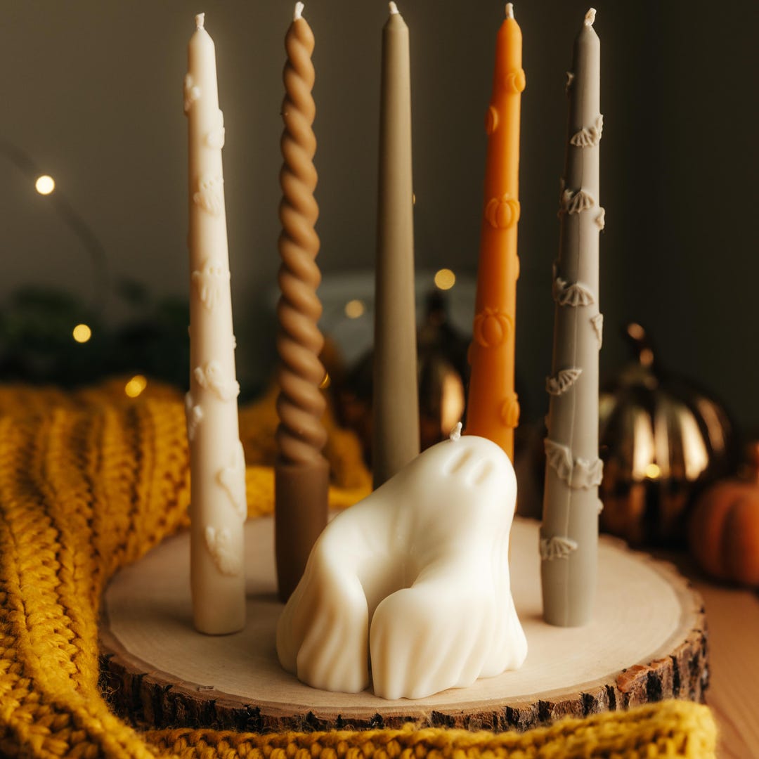 Halloween Taper Candle, Beeswax Taper, Fall Colored Tall Candles ...