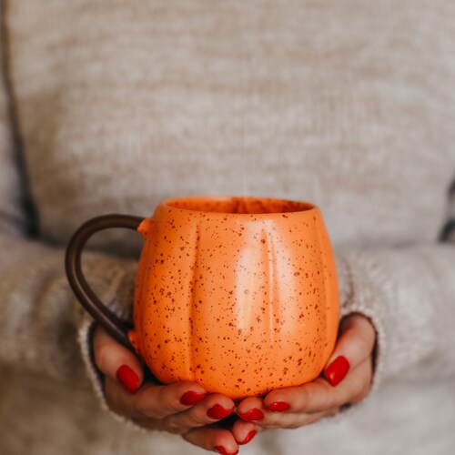 Pumpkin Shaped Mug Orange Pumpkin Cup Hello Pumpkin Fall - Etsy