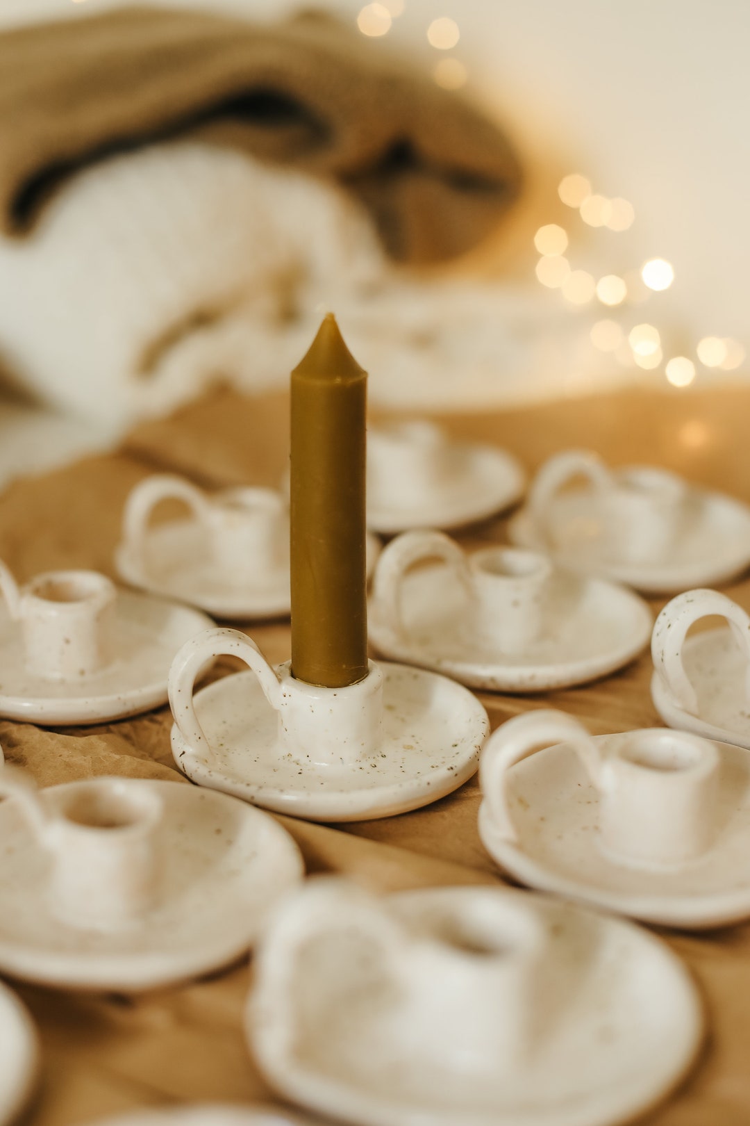 Candle Stick Holder, Handmade Candle Holder With Handle, White Clay ...