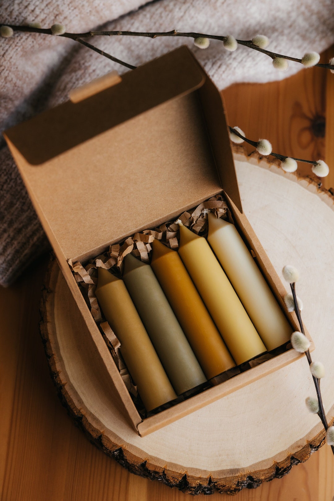 Short Taper Candle Set, Beeswax Colored Candle, Light Boho Style Candle ...