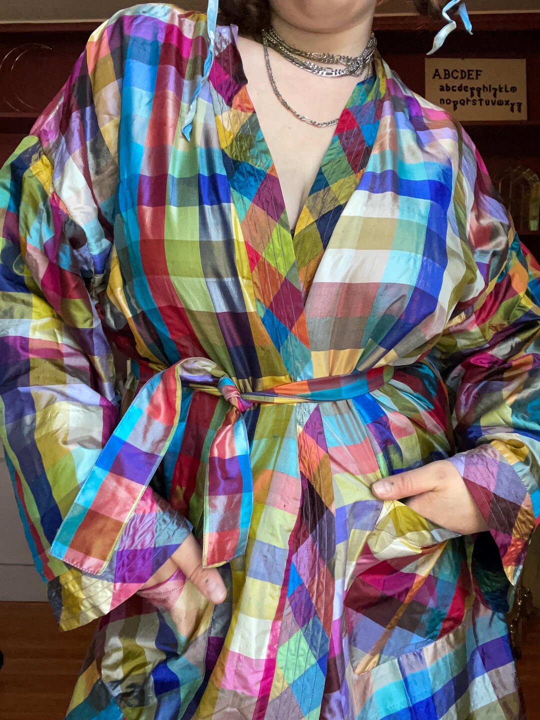 Fabulous 1980/90s Amazing Pure Silk Rainbow Plaid Terry Lined Robe - Etsy