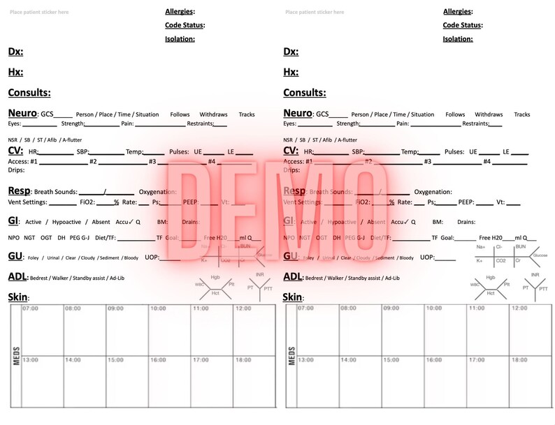 ICU Report Sheet - Etsy