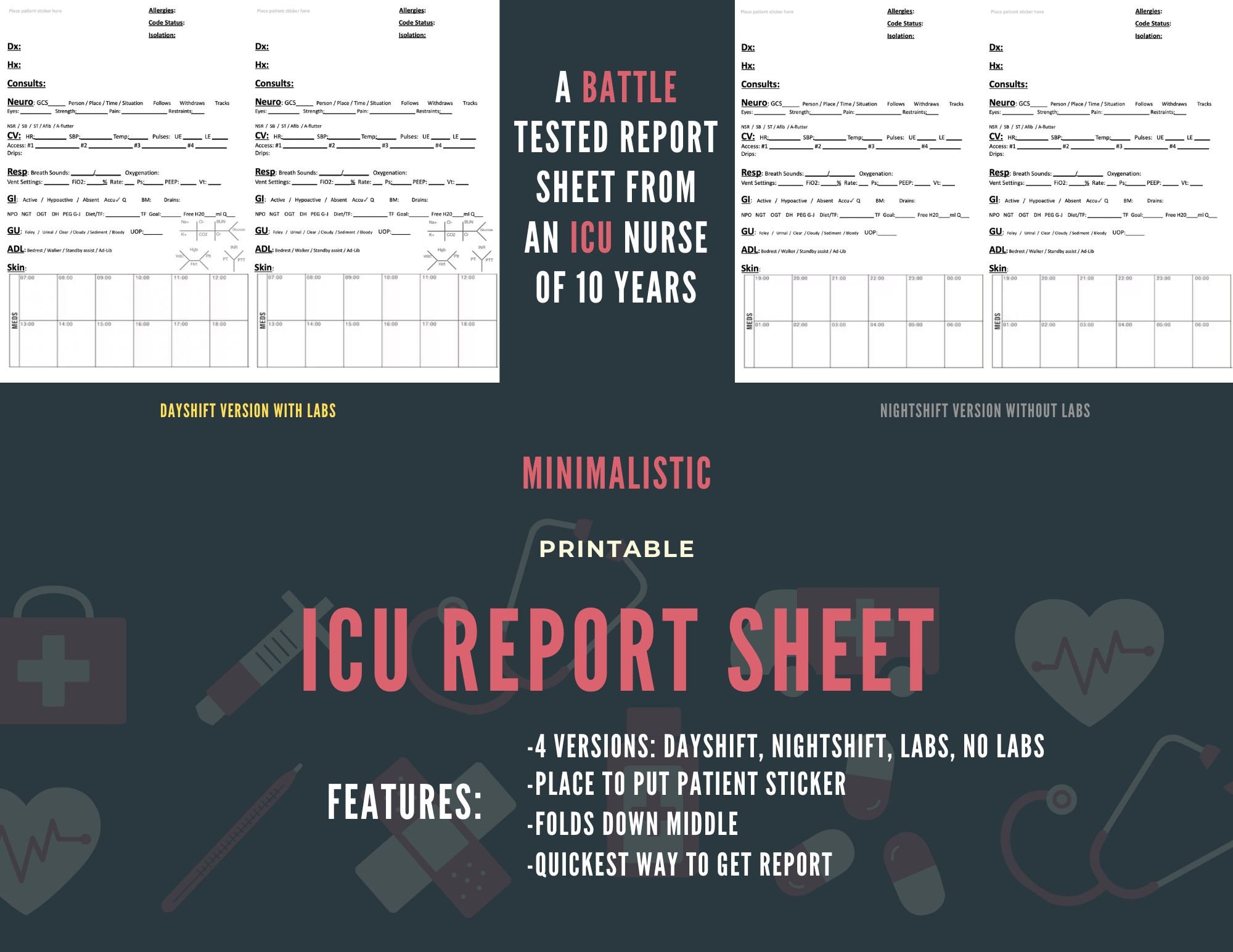 ICU Report Sheet - Etsy