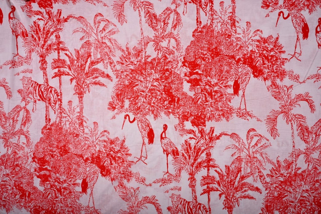 Red Forest Block Print Cotton Fabric: Indian Dress Making Cloth by the ...