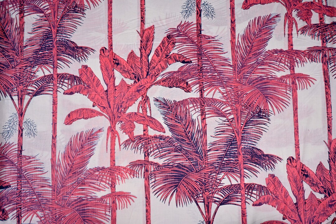 Handmade Palm Tree Cotton Fabric: Maroon & White Summer Voile - Etsy