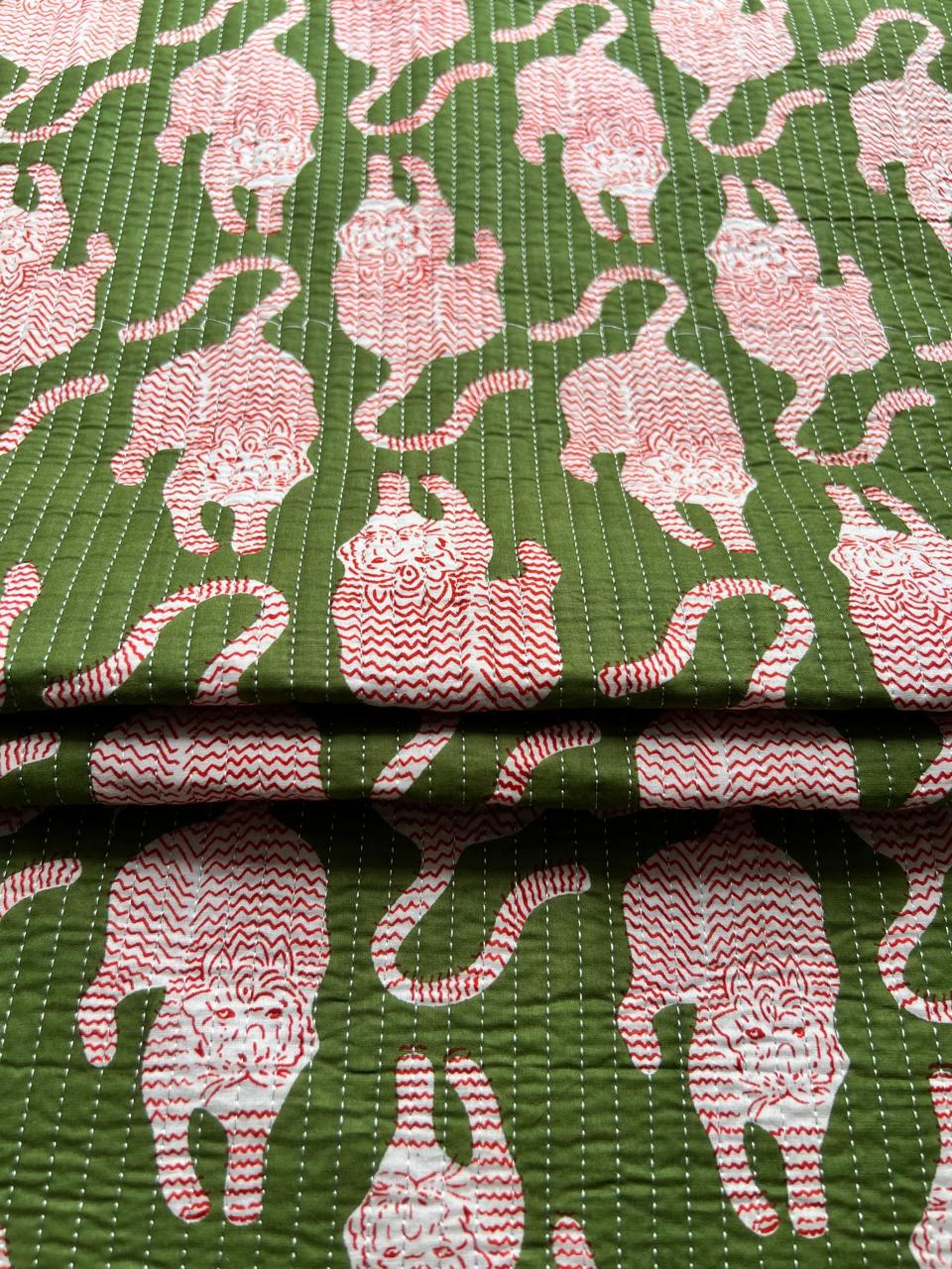 Green Tiger Print Quilted Cotton Fabric: Tibetan Style Jacket Material ...