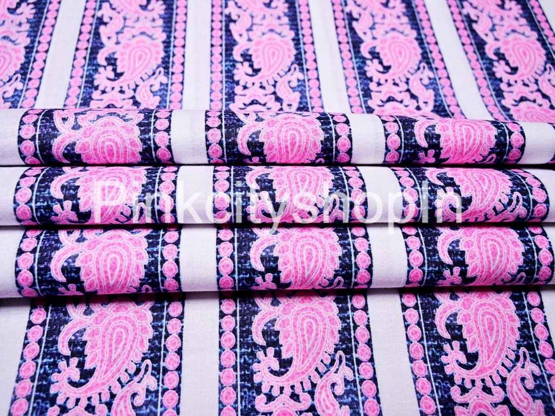 Block Print Border Fabric, Custom Clothing, Fabric by the Yard, Paisley ...