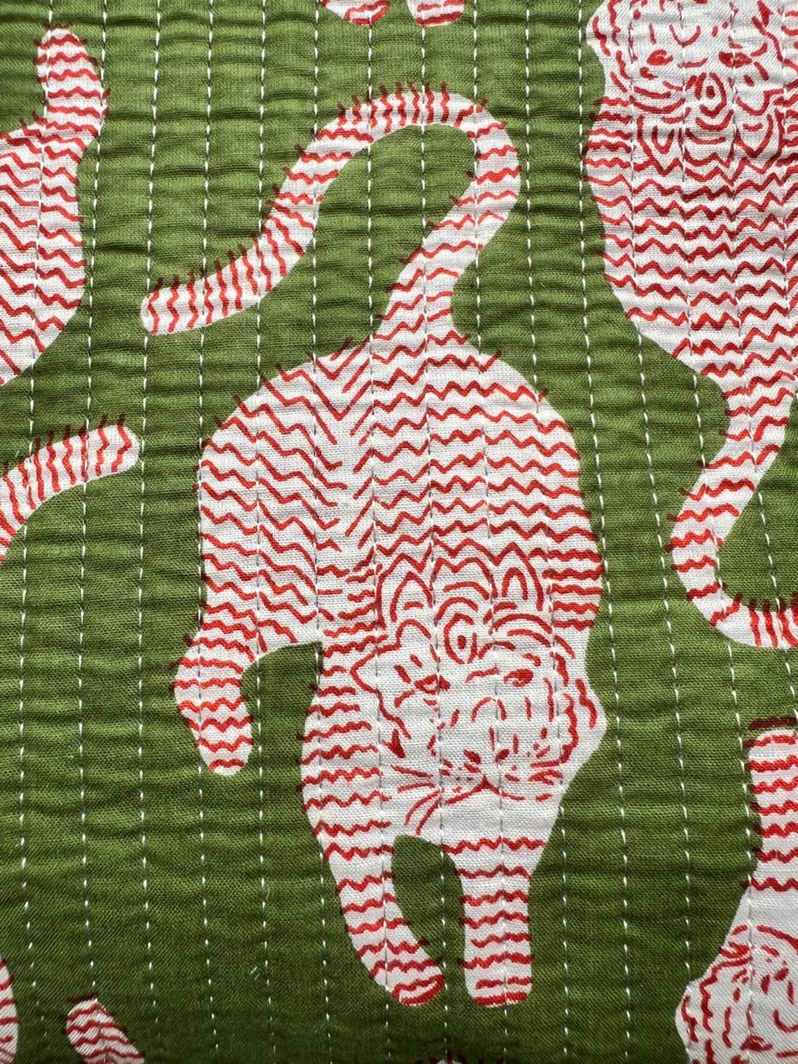 Green Tiger Print Quilted Cotton Fabric: Tibetan Style Jacket Material ...