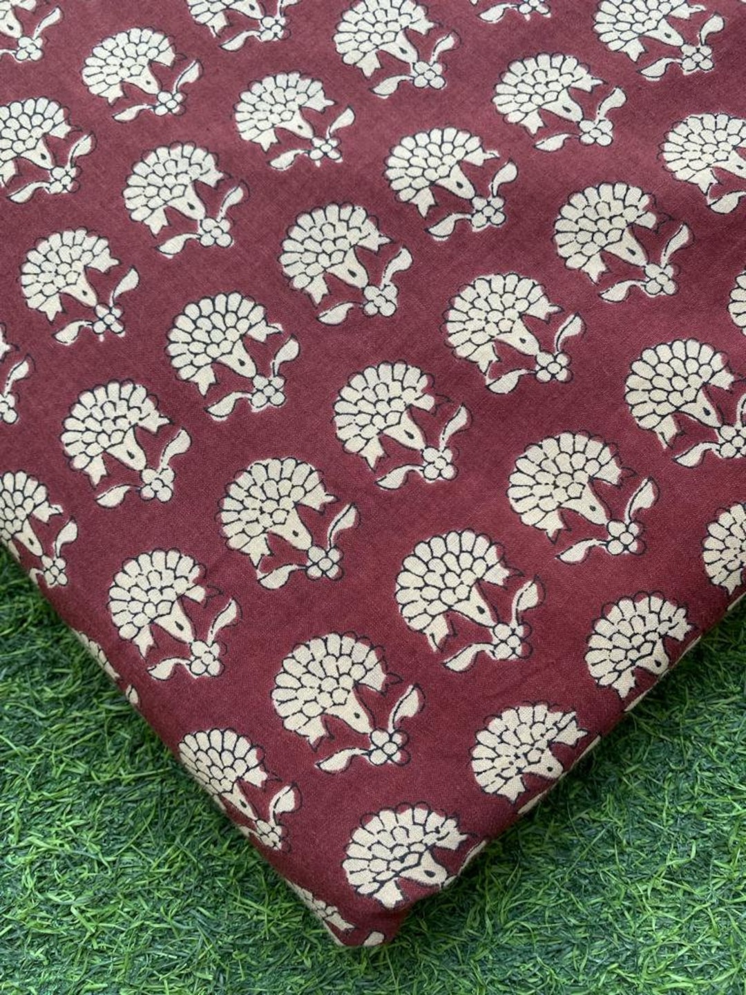 Hand Block Print Cotton Fabric: Maroon Floral, Vegetable Dyed - Etsy