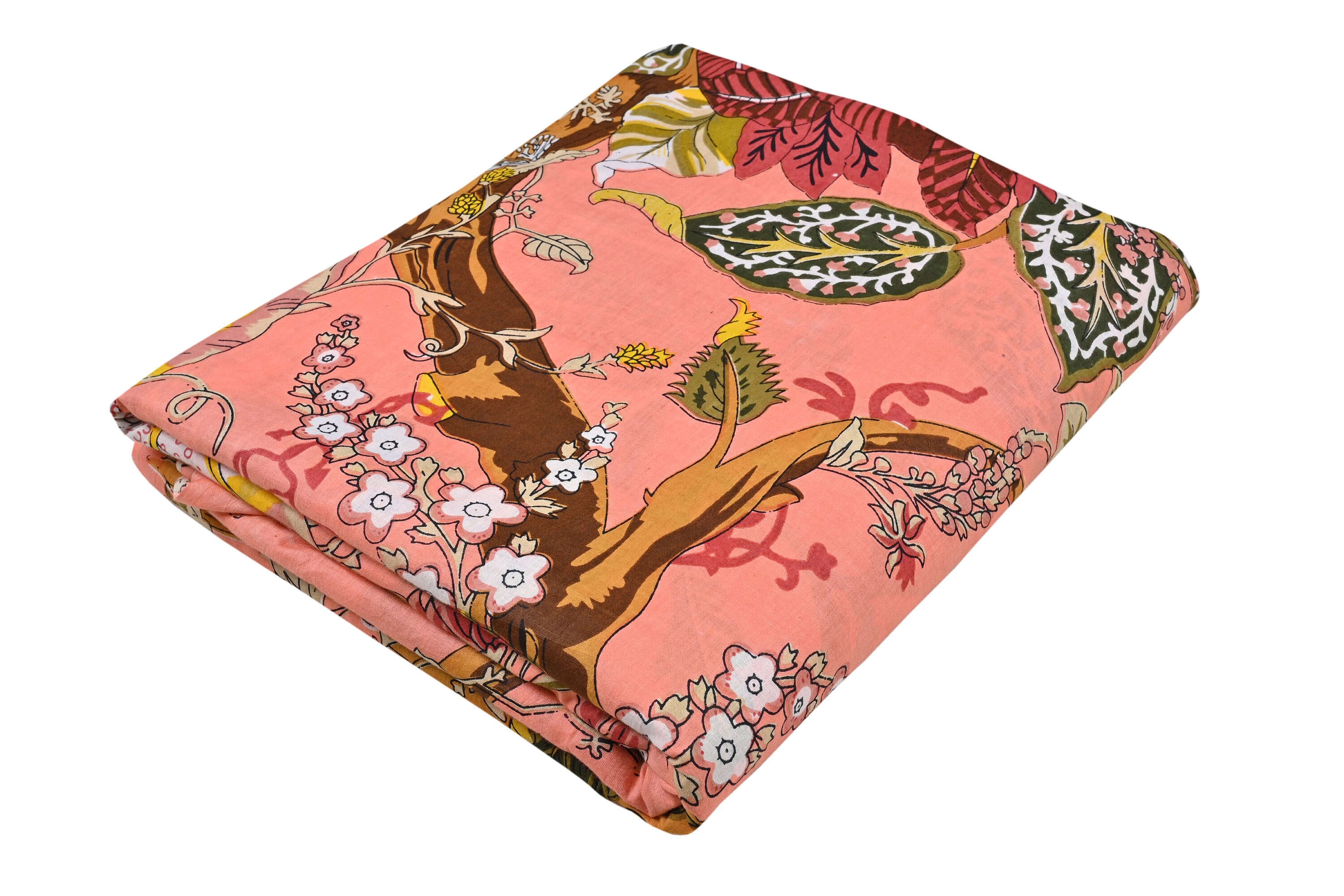 Peach Color Flower Fabric, Indian Cotton Fabric, Summer Sewing Fabric ...