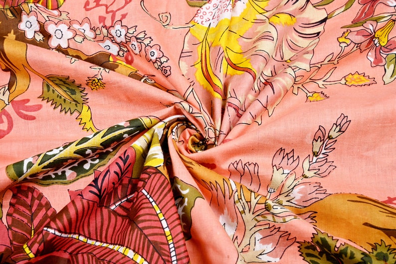 Peach Color Flower Fabric, Indian Cotton Fabric, Summer Sewing Fabric ...