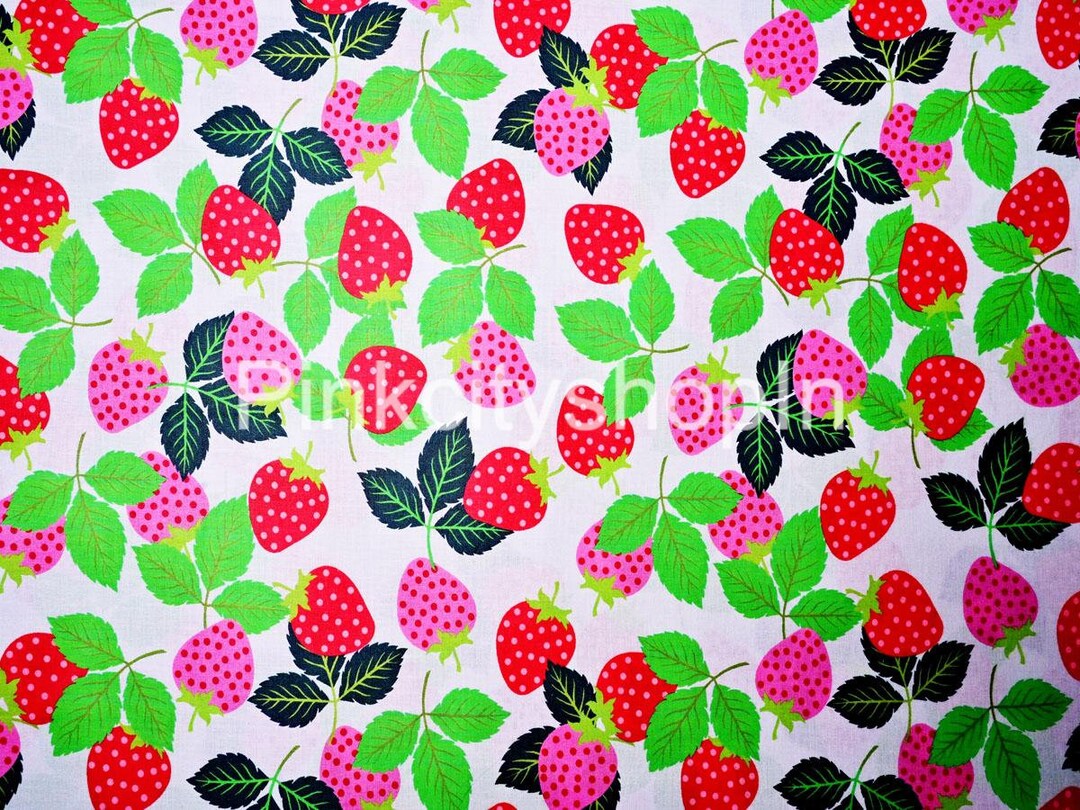 Strawberry Print Cotton Fabric: Block Print Fashion Material - Etsy