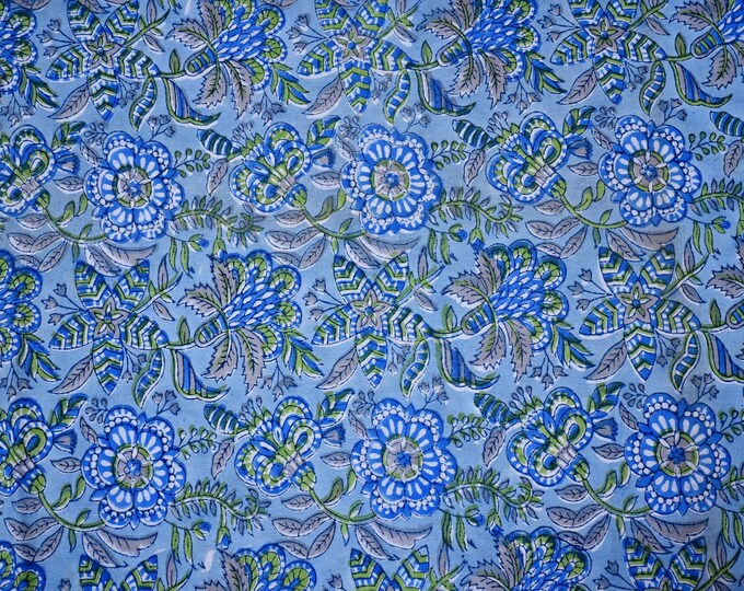 Botanical Block Print Fabric Mineral Blue on Cream Xxl Scale Leaves by ...